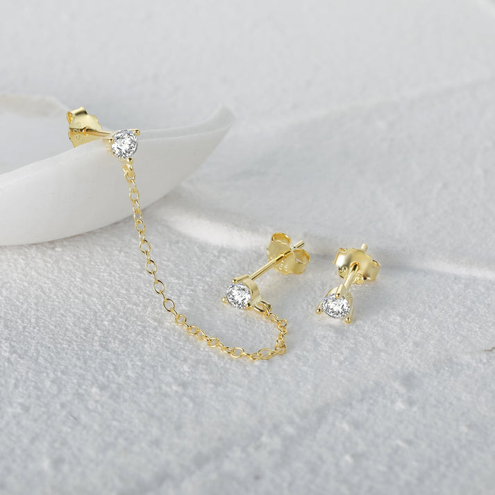 Boucle d'oreille chaine 2 trous en argent – Styllen